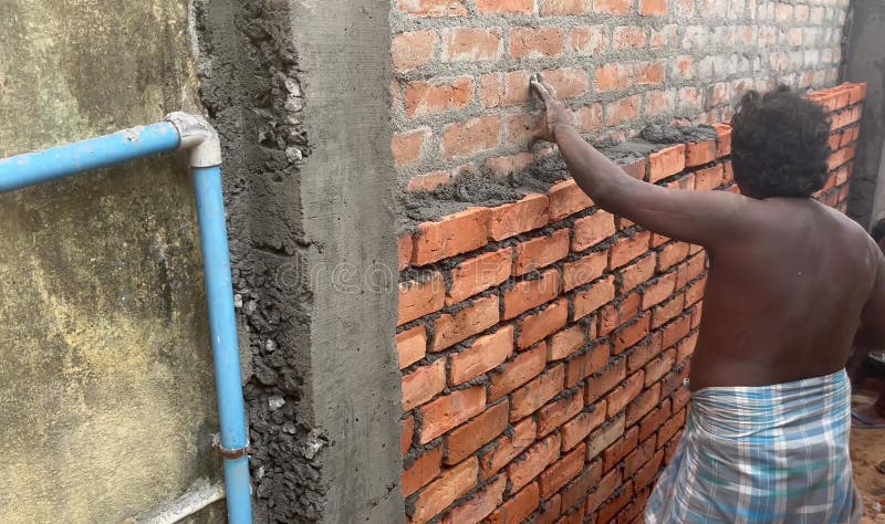 Workers Building Side Wall Known As Compound Wall Stock Video - Video ...