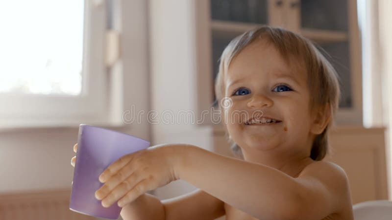 Little Boy Sitting with Cup Stock Video - Video of child, break: 305855283