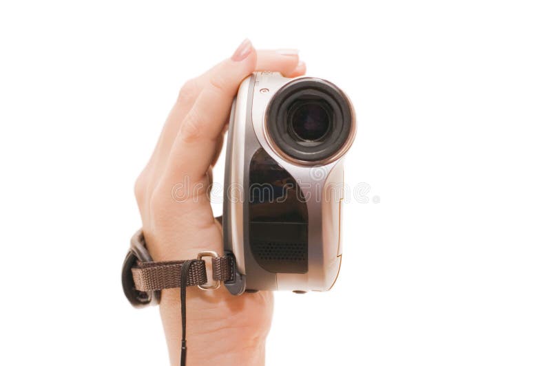 Videocamera in a Female Hand Stock Image - Image of capturing, cutout ...