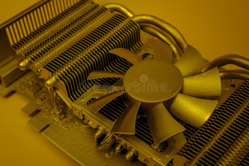 Videocard painted gold stock photo. Image of technology - 232803474