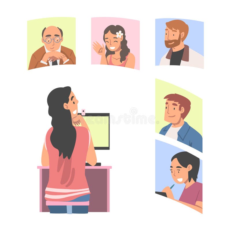 Videoconference and Web Meeting with People Characters Engaged in ...