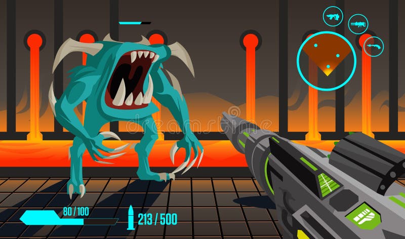 Videogamevideo Game First Person Shooter Fps with Demons Monsters and ...