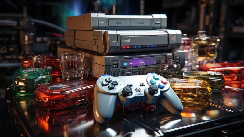 Videogame Console with Joystick on Table Stock Illustration ...