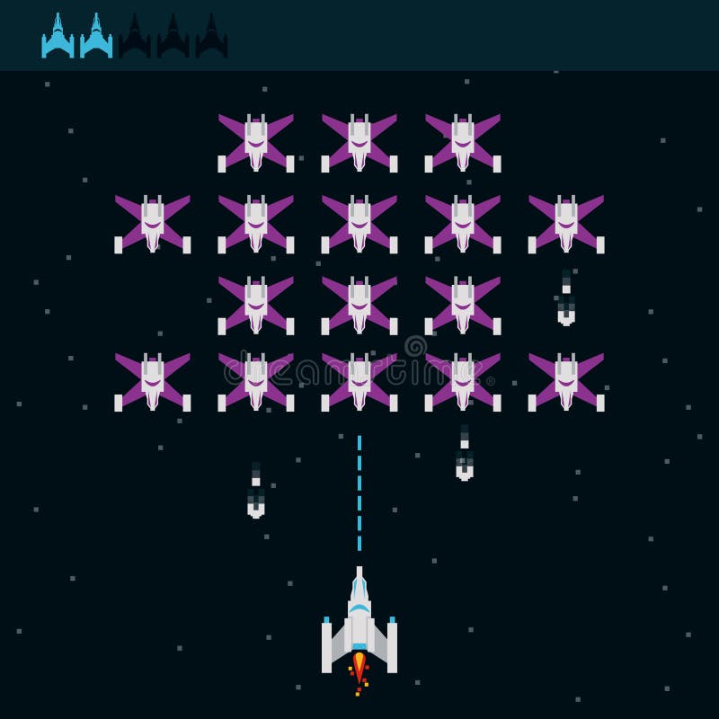 Videogame spaceship alien stock vector. Illustration of display - 141237118