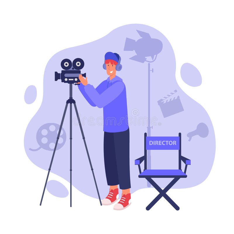 Videographer or Director Vector Illustrations. Man Using Camera Making ...
