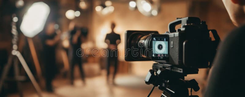 Videographer Filming in Studio with Professional Camera Stock Image ...