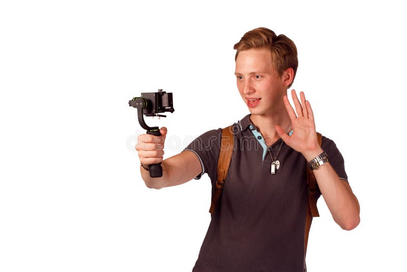 Videographer Holds Mobile Camera on Gimbal. Stock Photo - Image of ...