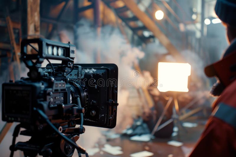 Videographer Recording Movie Scene with Professional Camera on Set ...