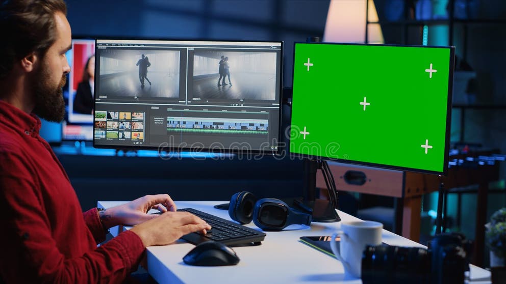 Videographer Splicing Film Pieces, Editing Them Using Professional ...