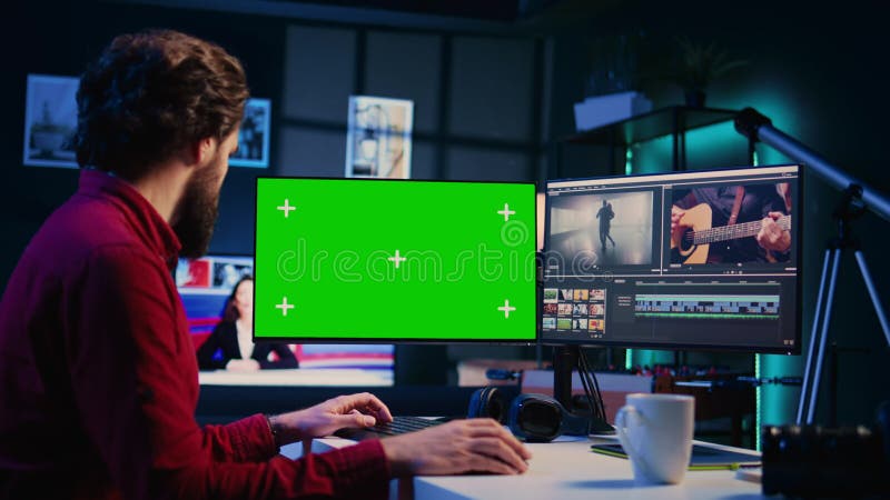 Videographer Using Professional Software on Mockup PC To Create Visual ...