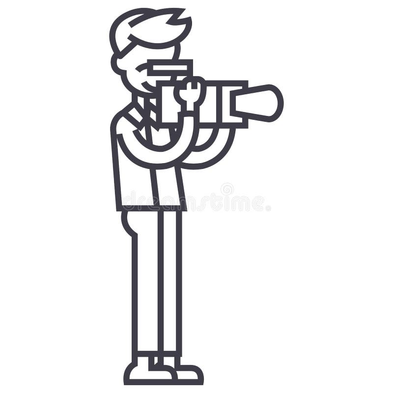 Videographer Vector Line Icon, Sign, Illustration on Background ...