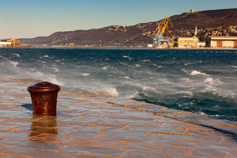 View of the Bora Wind, Trieste Stock Image - Image of bora, pier: 213793169