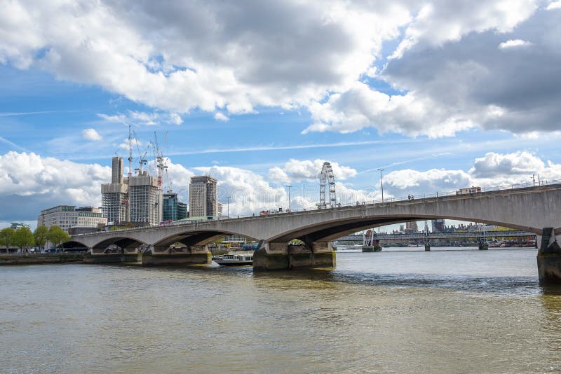 Waterloo Bridge Over Thames River in London Stock Image - Image of ship ...