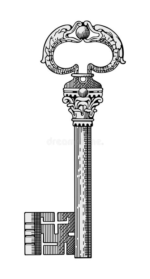 Clé De Vintage Pour Livre De Coloriage Silhouette Linéaire Noire D ...