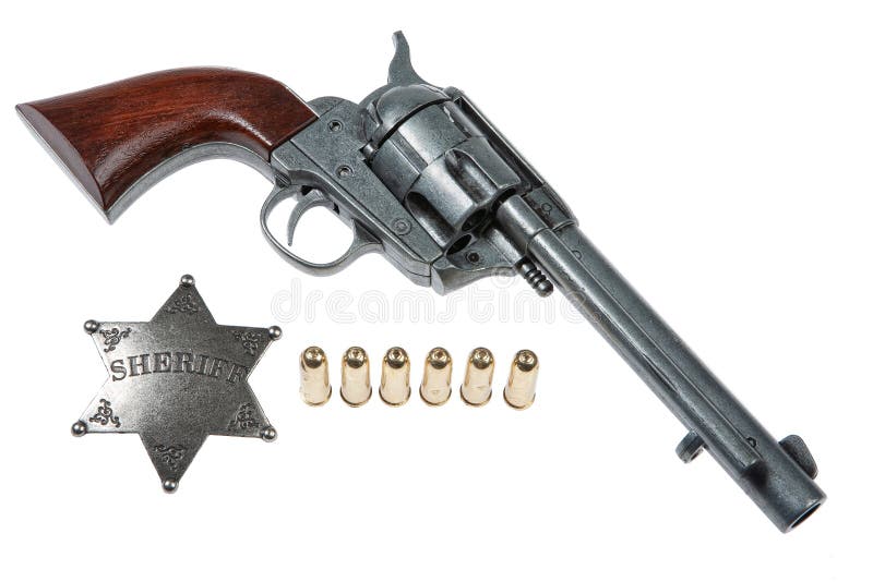Viejo Revolver, Sheriff Star Y Balas Imagen de archivo - Imagen de ...