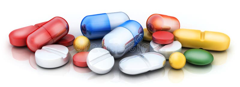 Viele Tabletten Auf Weißem Hintergrund Stock Abbildung - Illustration ...