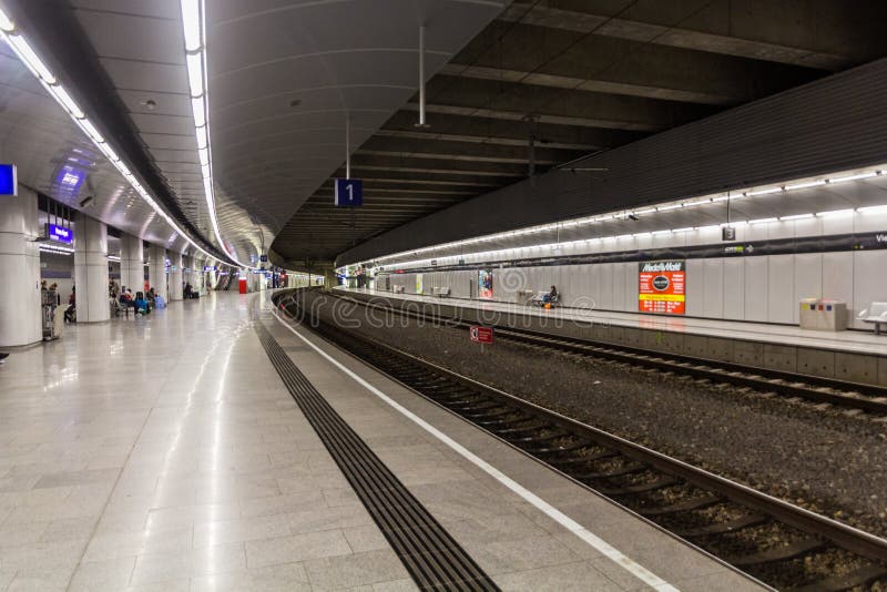 VIENNA, AUSTRIA - APRIL 22, 2019: Platform of the Vienna Central ...