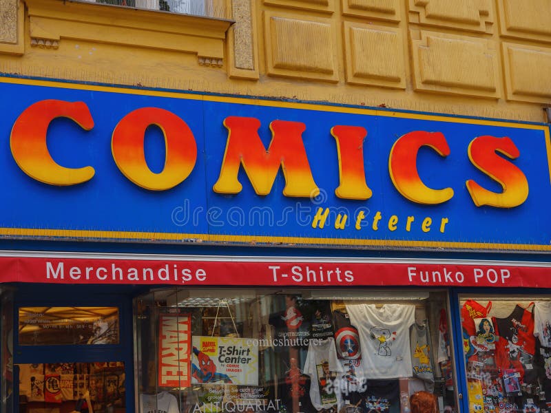 Vienna, Austria - August 8, 2022: Facades of Buildings Comics Hutterer ...