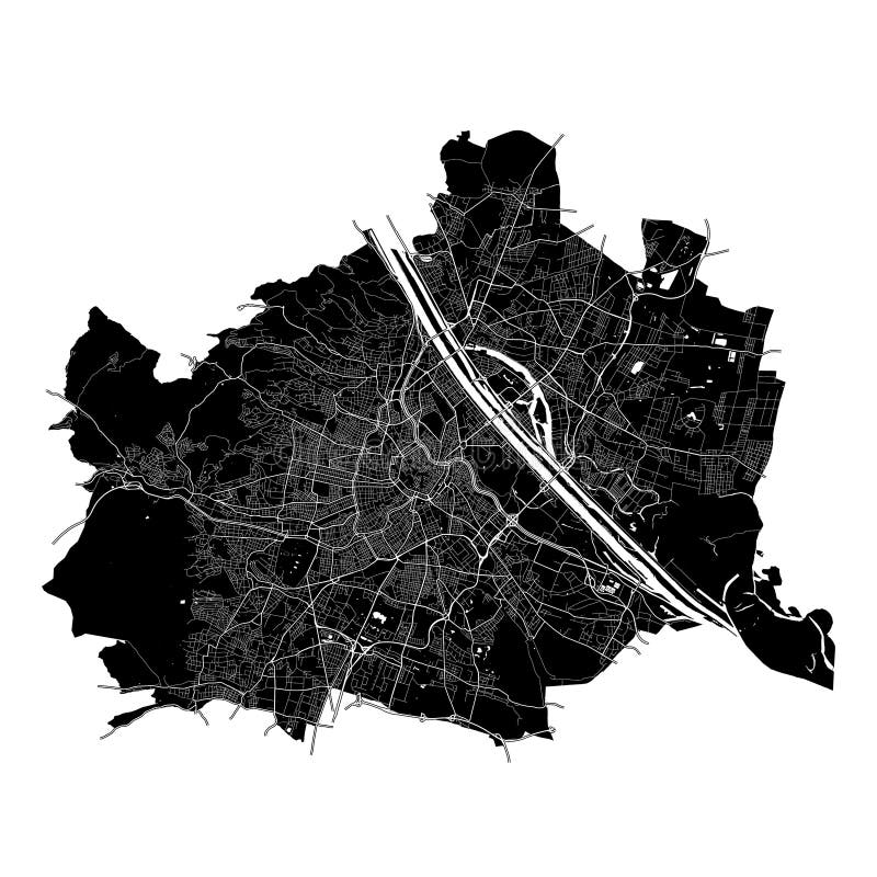 Vienna, Austria, Black and White High Resolution Vector Map Stock ...