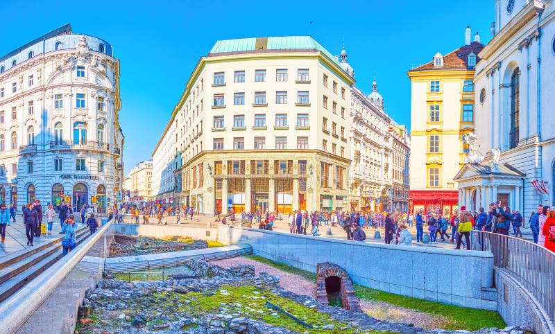 Panorama of Michaelerplatz Square with Archaeological Site, Vienna ...