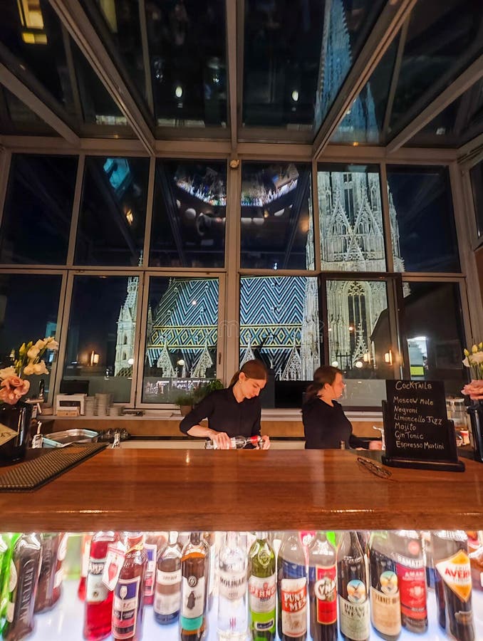 Cocktail Bar with View at the Cathedral of Vienna on Austria Editorial ...
