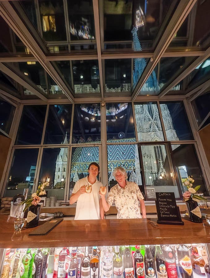 Cocktail Bar with View at the Cathedral of Vienna on Austria Editorial ...