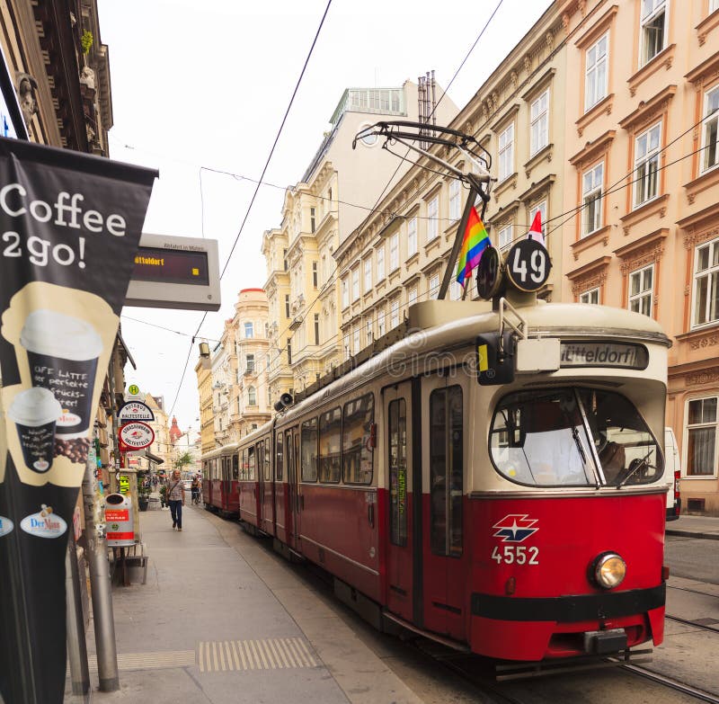 The red Tram in Vienna editorial photography. Image of tourism - 120313482