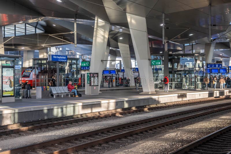 VIENNA, AUSTRIA - 21 November 2023: Platform at Vienna Central Station ...