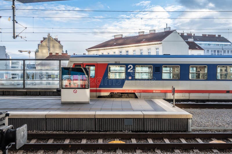 VIENNA, AUSTRIA - 21 November 2023: Train on the Platform of Vienna ...