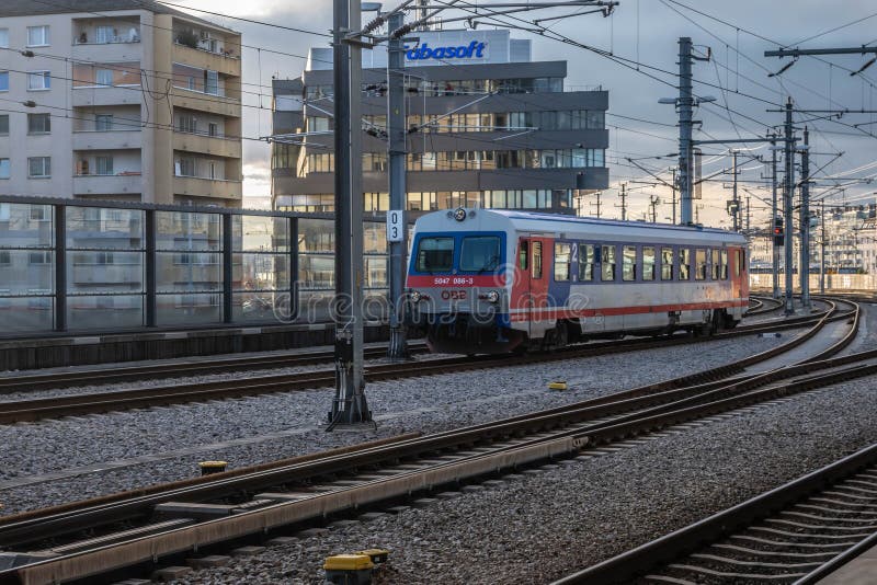 VIENNA, AUSTRIA - 21 November 2023: Train on the Platform of Vienna ...