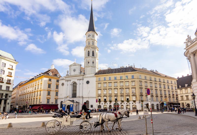Vienna, Austria - October 2021: Horse Carriages on St. Michael Square ...