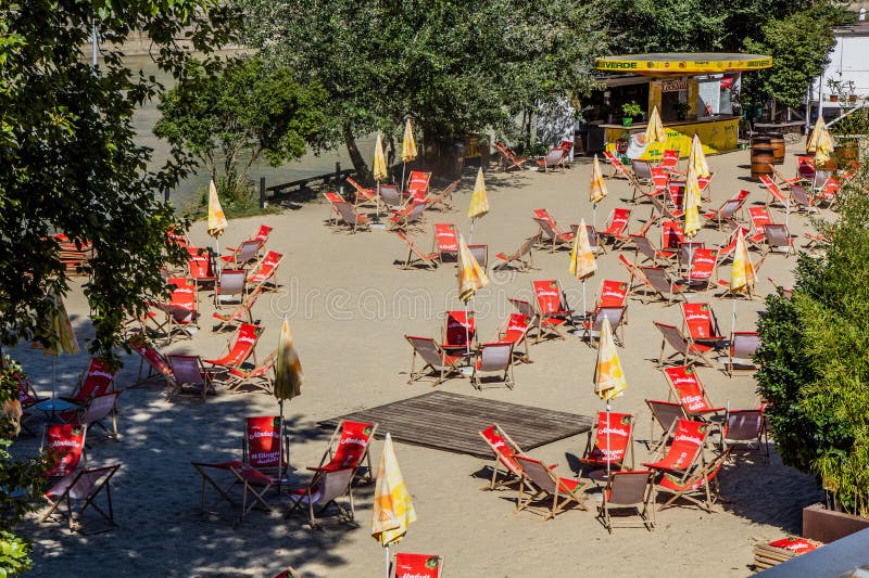 VIENNA, AUSTRIA - SEPTEMBER 9, 2021: Strandbar (Beach Bar) Herrmann in ...