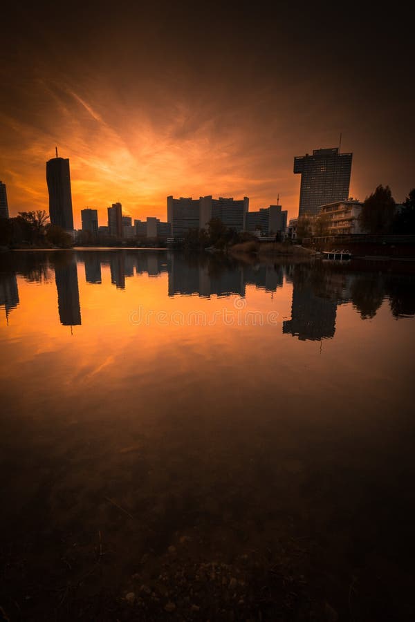 Vienna Austria Sunset on the Danube River City Skyline Stock Image ...