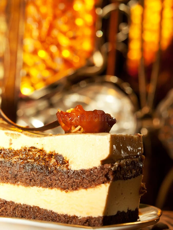 Vienna Cake with Almond and Caramel in Cafe Stock Photo - Image of ...