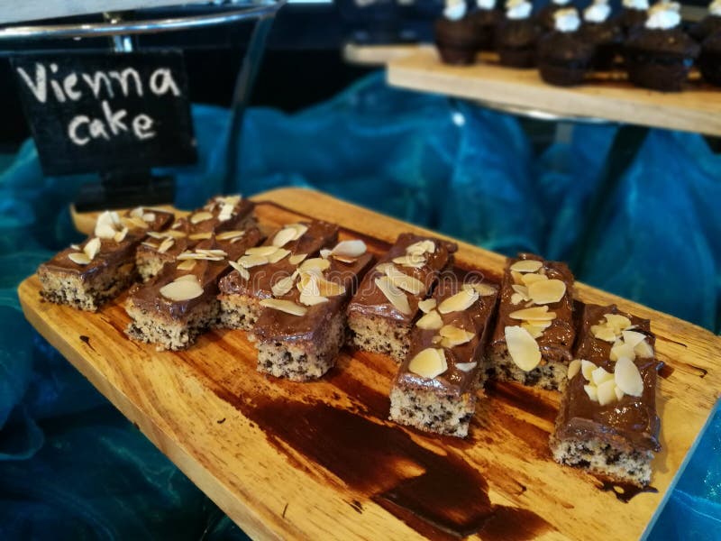 Vienna Cake with Almond and Caramel in Cafe Stock Photo - Image of ...