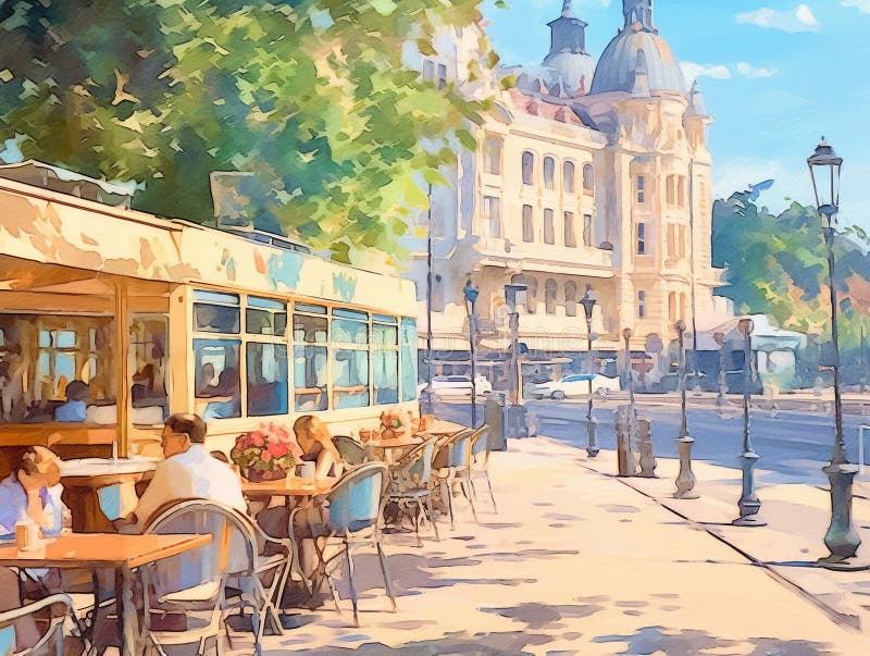 Vienna Cityscape in Summer, Parisian Cafe on Danube.Generated by AI ...