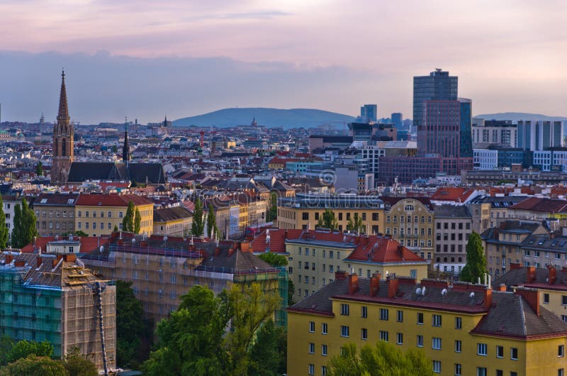 Vienna Cityscape at Sunset, Mix of Different Ages, Styles and Colors ...