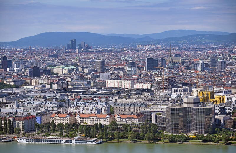 Vienna and Danube River Cityscape Stock Photo - Image of destination ...
