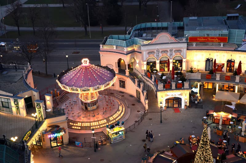 Vienna Prater Park Attraction Illuminated In Winter Christmas View From ...
