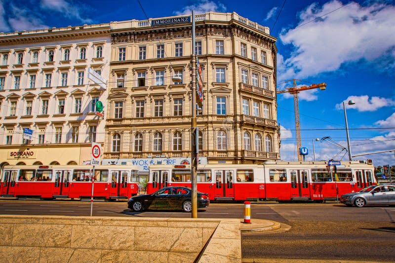 Vienna red tram stock photo. Image of design, life, scene - 369086934