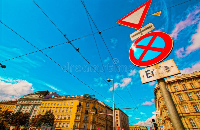 Vienna sign and blue sky stock image. Image of austria - 369085775