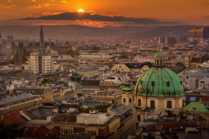 Vienna Skyline at Sunset from St. Stephen`s Cathedral, Austria Stock ...