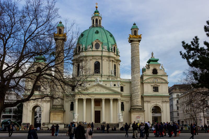 Vienna, Vienna State/Austria - April 4 2018: Karlskirche with a Crowded ...