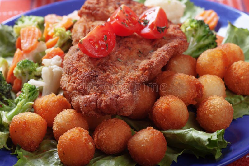 Viener Schnitzel, Breaded Steak with French Fries Stock Photo - Image ...