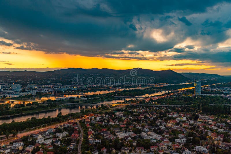 Vienna Suburbs Sunset stock image. Image of danube, illuminated - 229693921