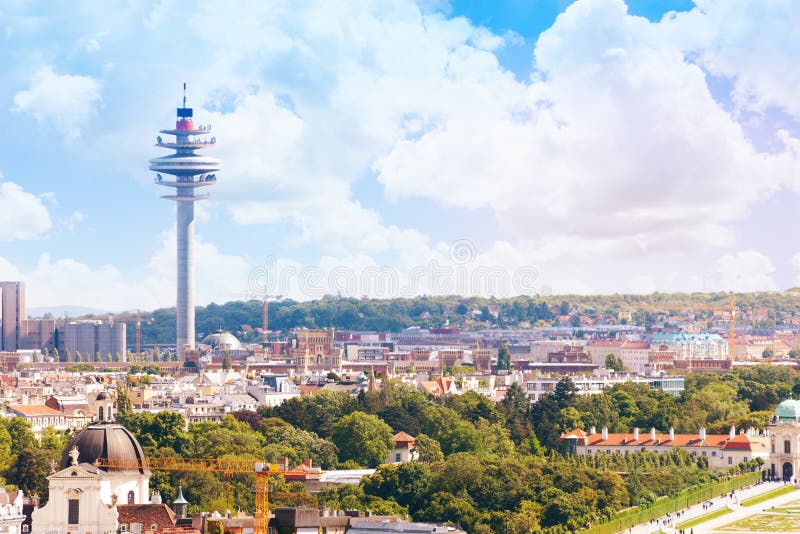 Vienna TV tower cityscape stock image. Image of roofs - 34539787