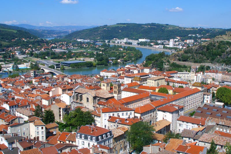 Panorama of Vienne with the Old City and View of Castle of La Batie in ...
