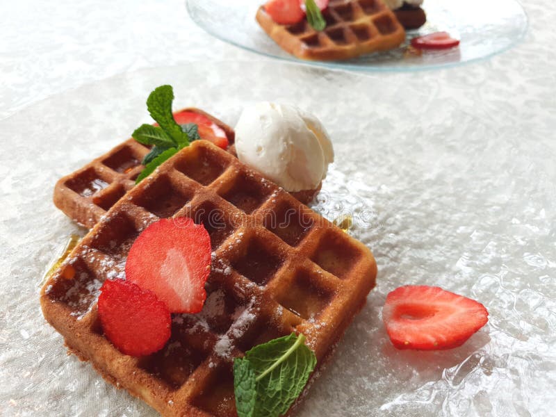 Viennese Waffles for Breakfast. Two Portions Stock Photo - Image of ...