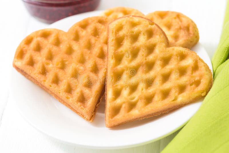 Viennese Waffles, Raspberry Jam in a Glass Bowl on a White Background ...