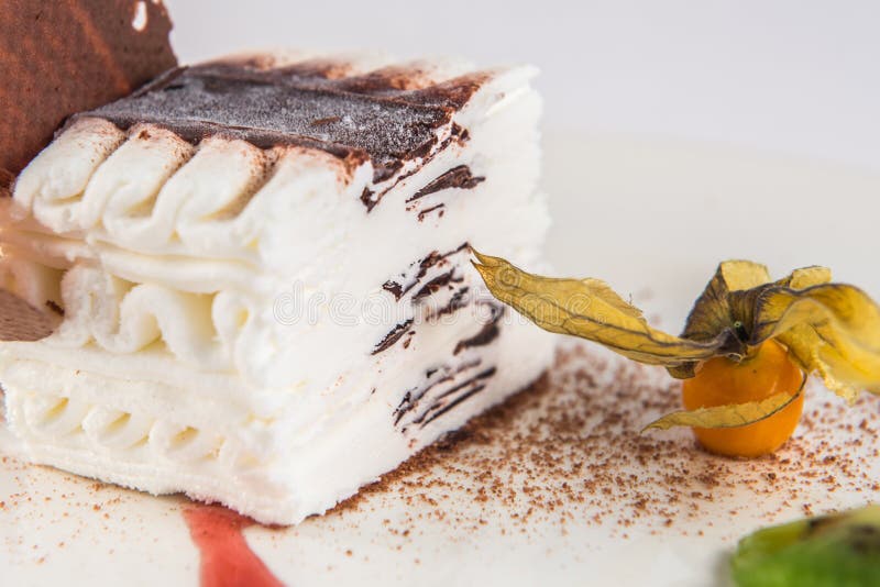 Viennetta Frozen Cake Dessert with a Physalis. Stock Image - Image of ...